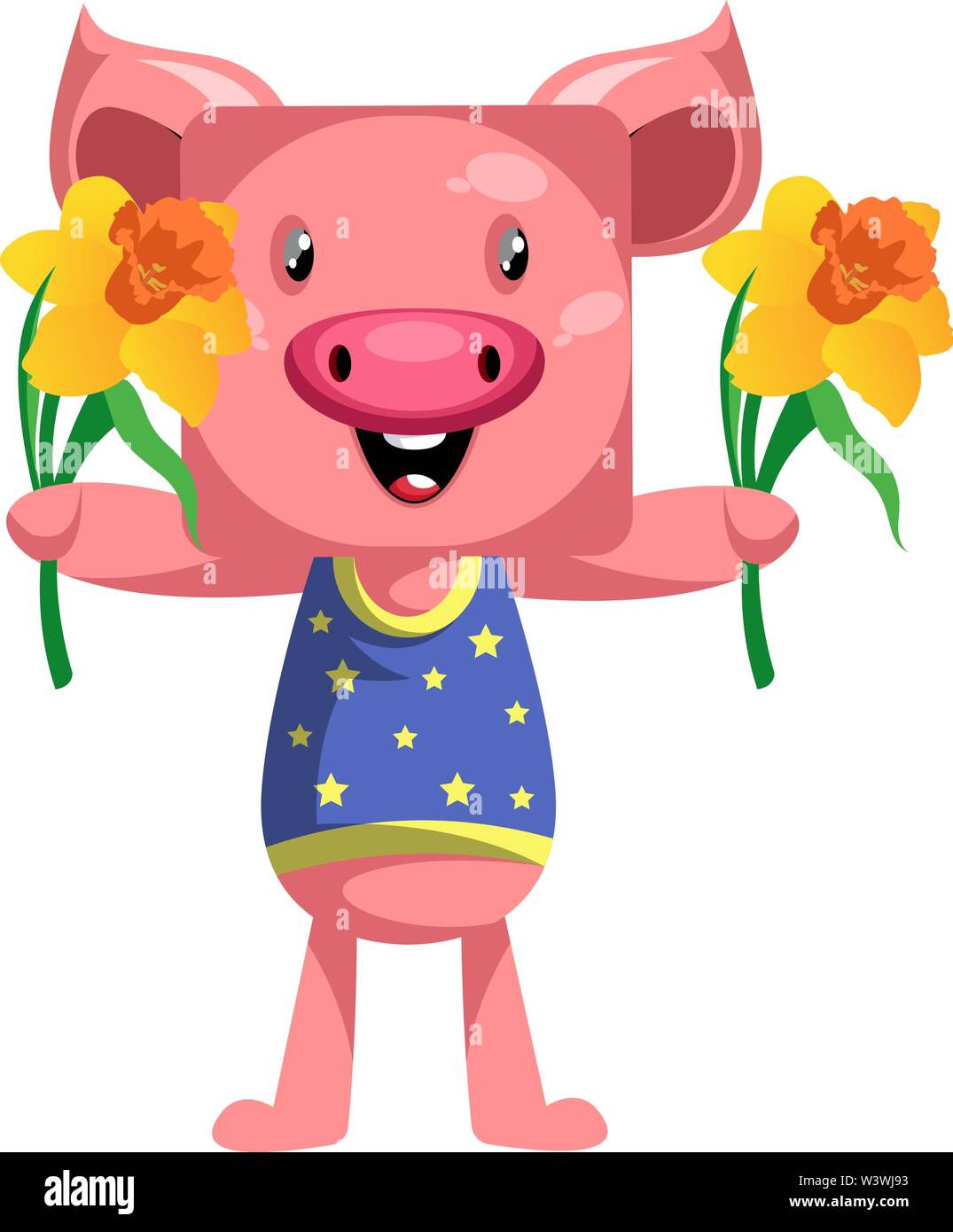 Pig with flowers, illustration, vector on white background Stock Vector ...