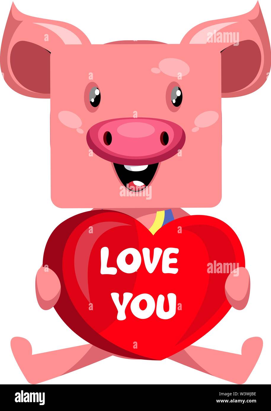 Pig with big heart, illustration, vector on white background Stock ...