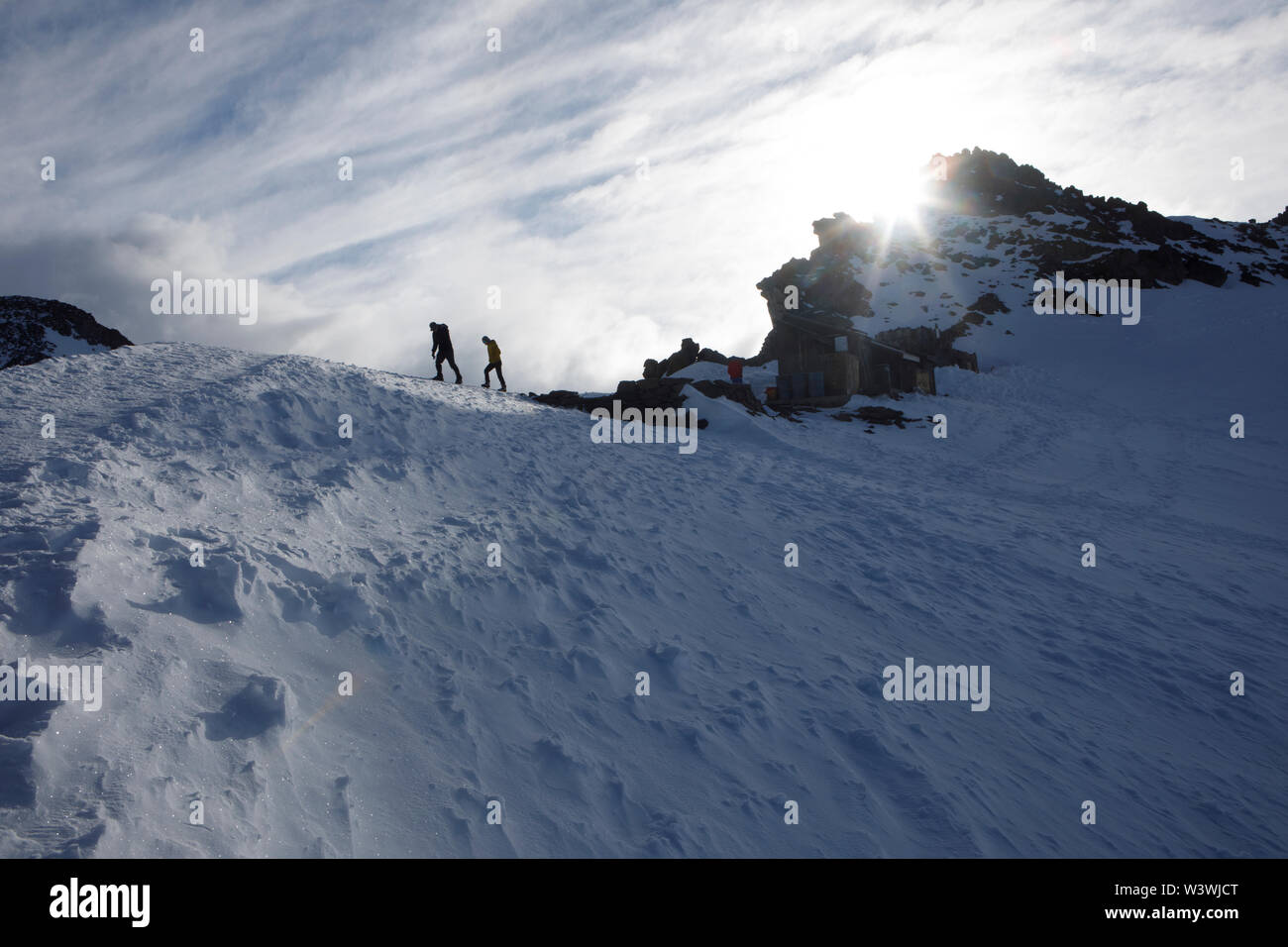 Hikers Walk Along a Ridge at Mount Rainier's Camp Muir Stock Photo - Alamy