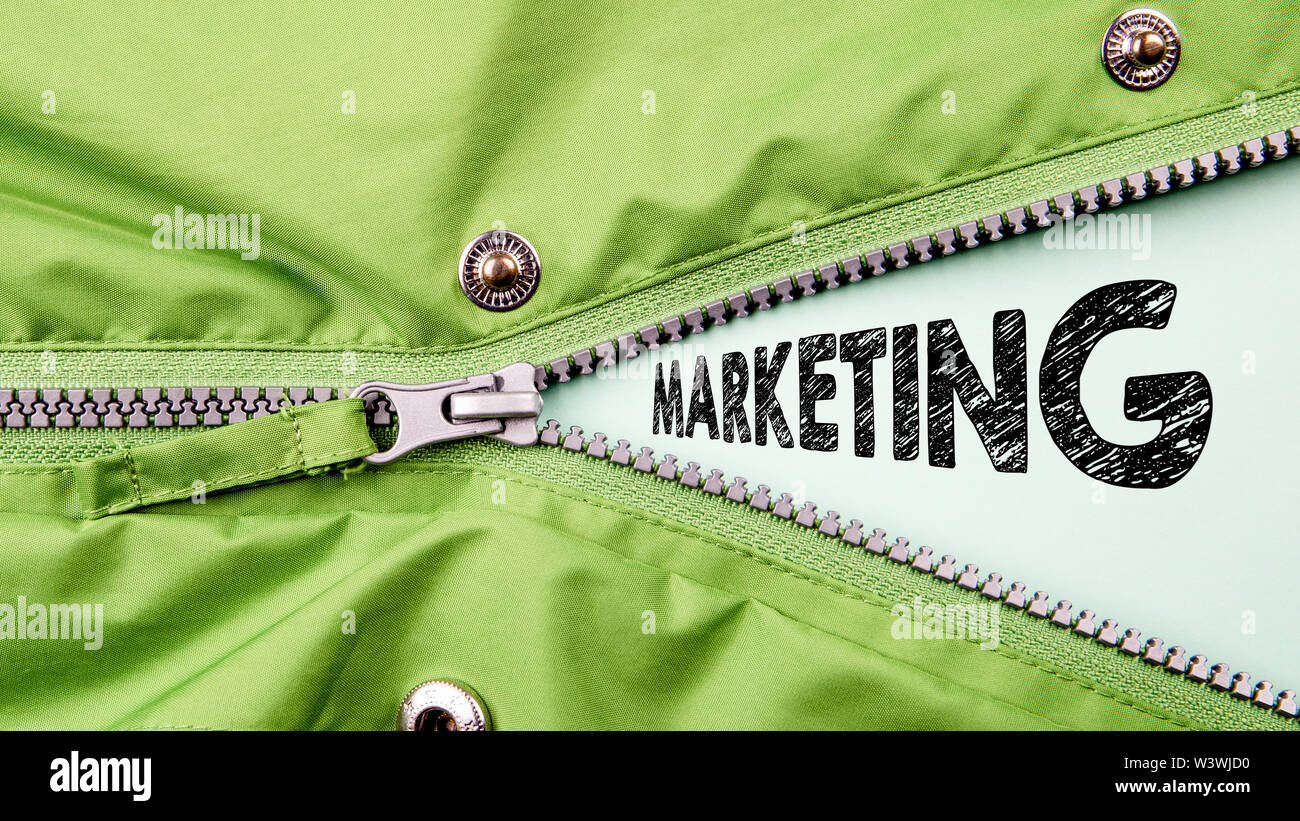 Marketing concept. Half opened zipper. Abstract business background ...