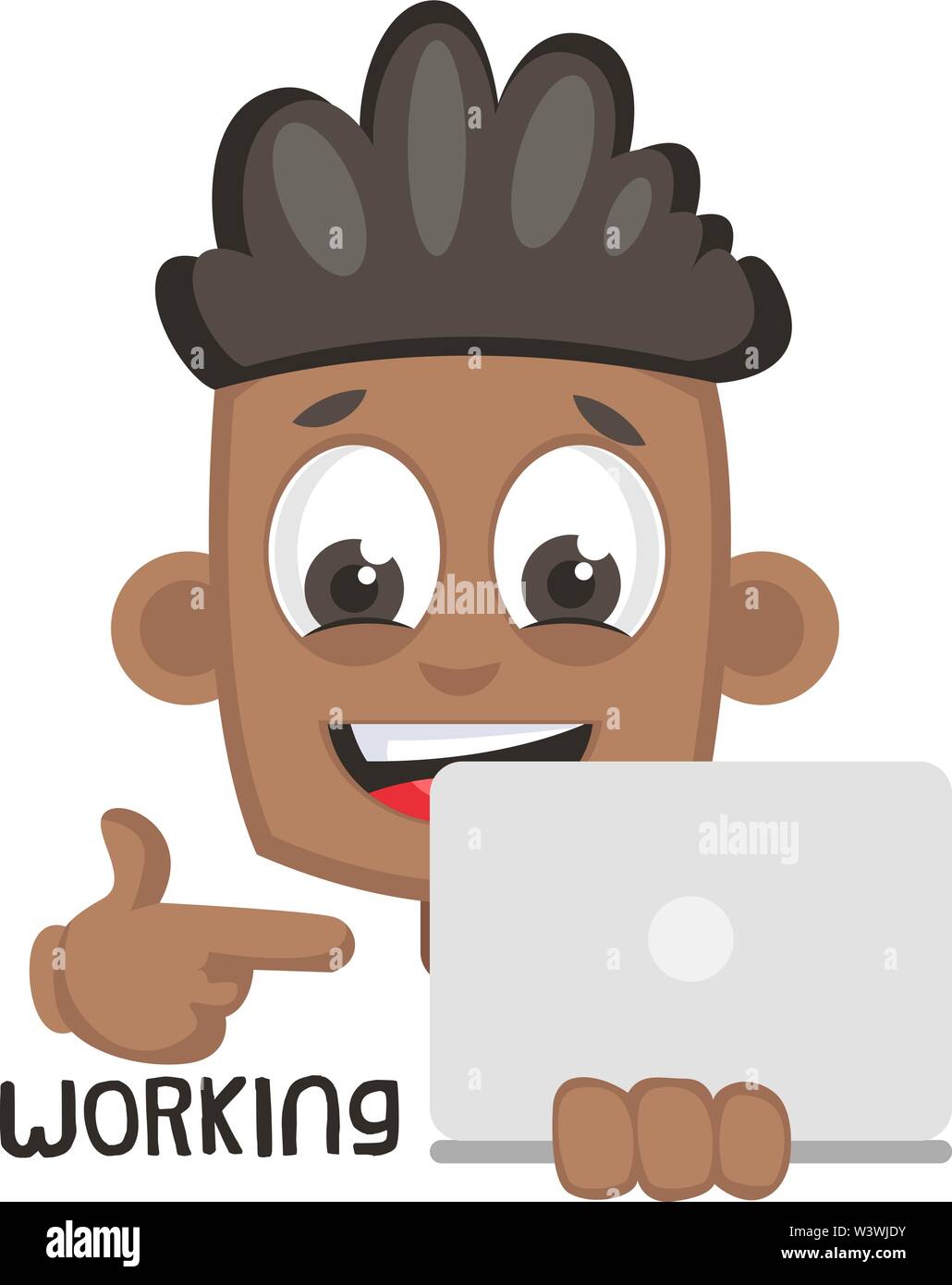 Boy working on lap top, illustration, vector on white background Stock ...