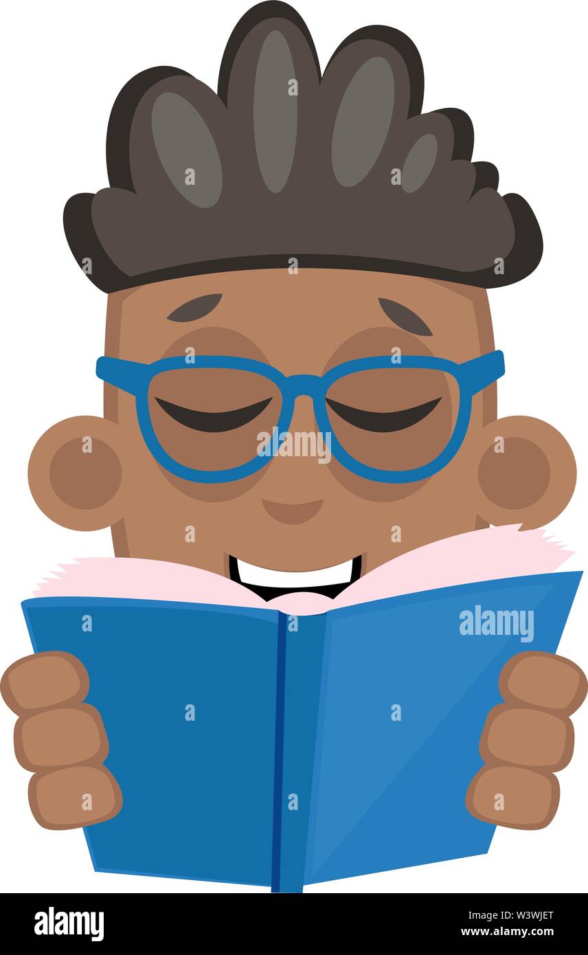 Boy reading book, illustration, vector on white background Stock Vector ...