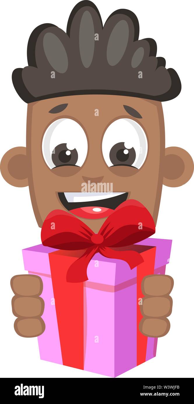 Boy with present, illustration, vector on white background Stock Vector ...