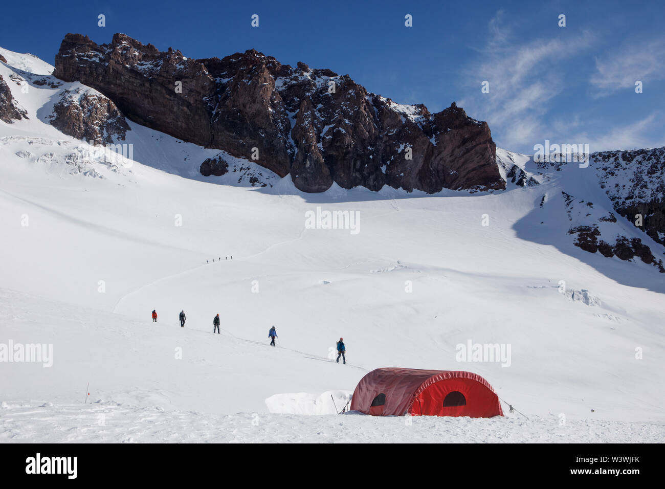 Climbers Descend a Trail To Camp Muir on Mount Rainier, Washington ...