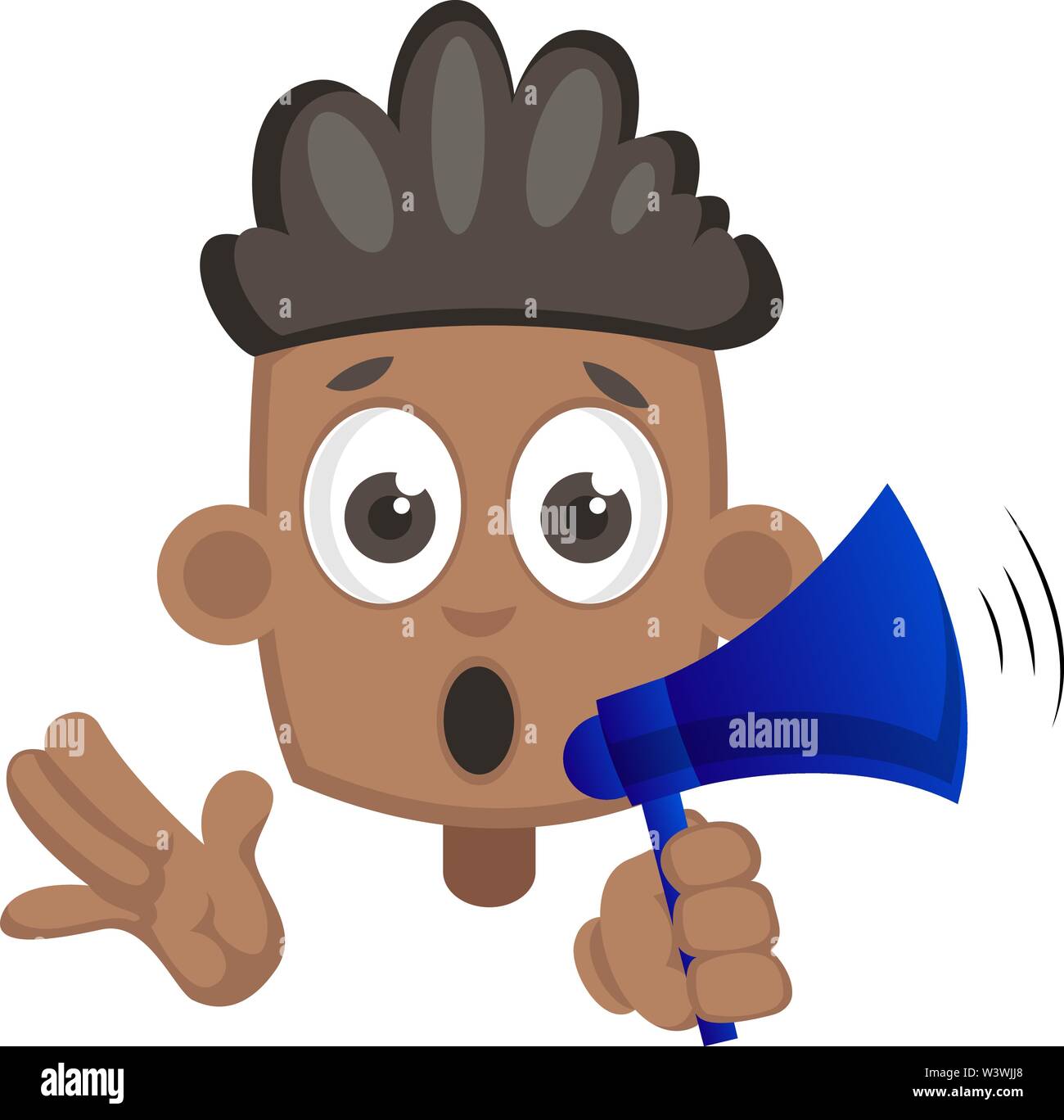 Boy with blue megaphone, illustration, vector on white background Stock ...