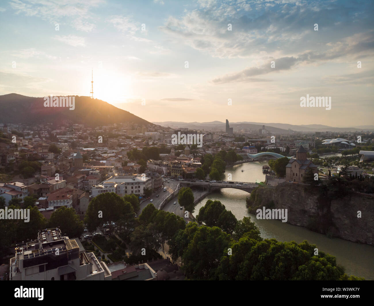 Aerial Cityscape of Tbilisi, Georgia, sunset and cityscape of Tbilisi ...