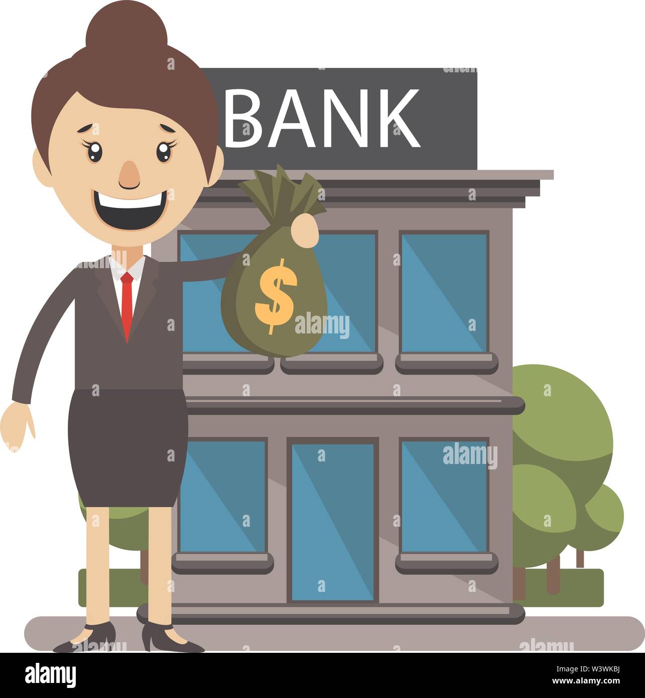 Woman at the bank, illustration, vector on white background Stock ...