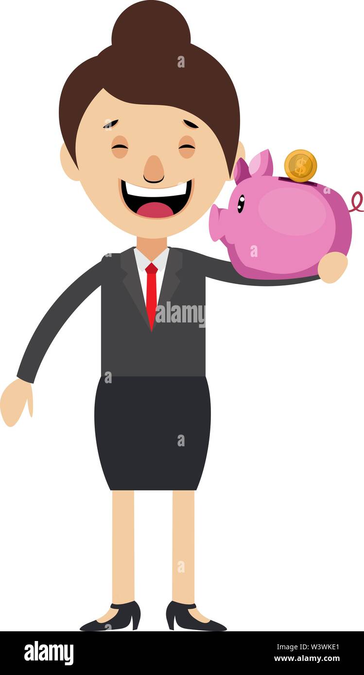 Woman with piggy bank, illustration, vector on white background Stock Vector Image & Art - Alamy