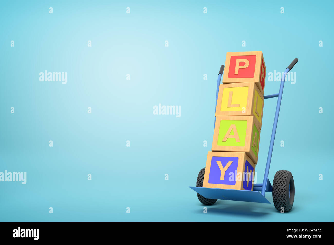 3d rendering of colorful alphabet toy blocks showing 'PLAY' sign on a ...