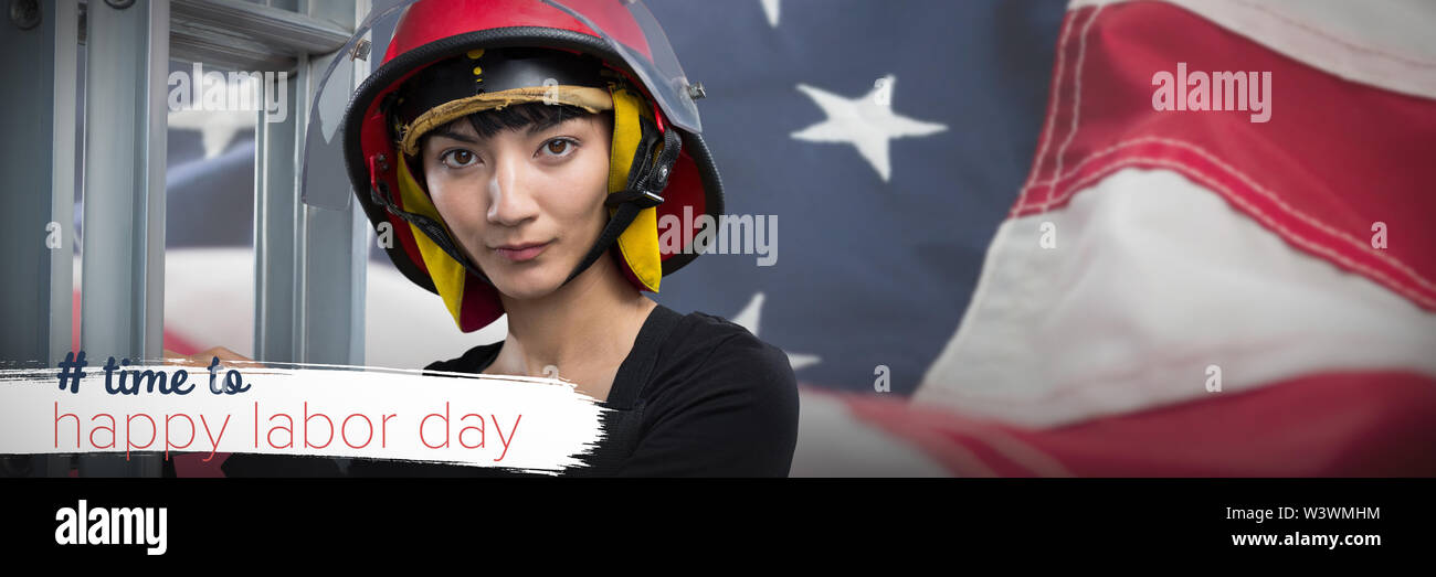 Composite image of female architect holding ladder against white ...