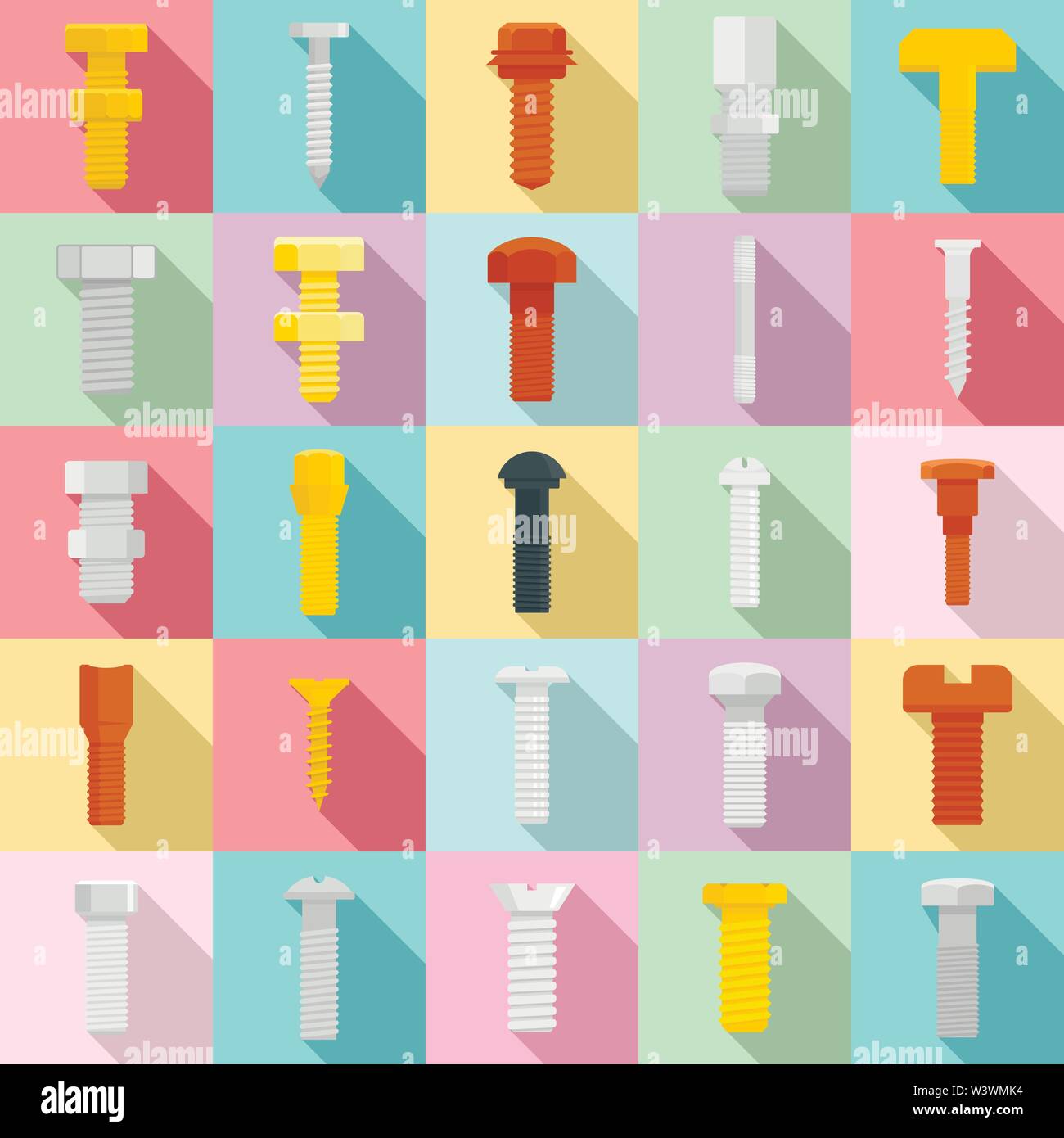 Screw-bolt icons set. Flat set of screw-bolt vector icons for web ...