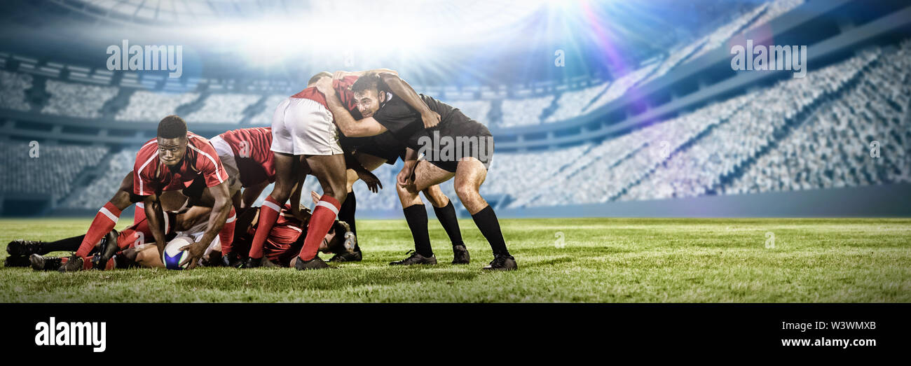 Composite image of rugby player scrum Stock Photo - Alamy