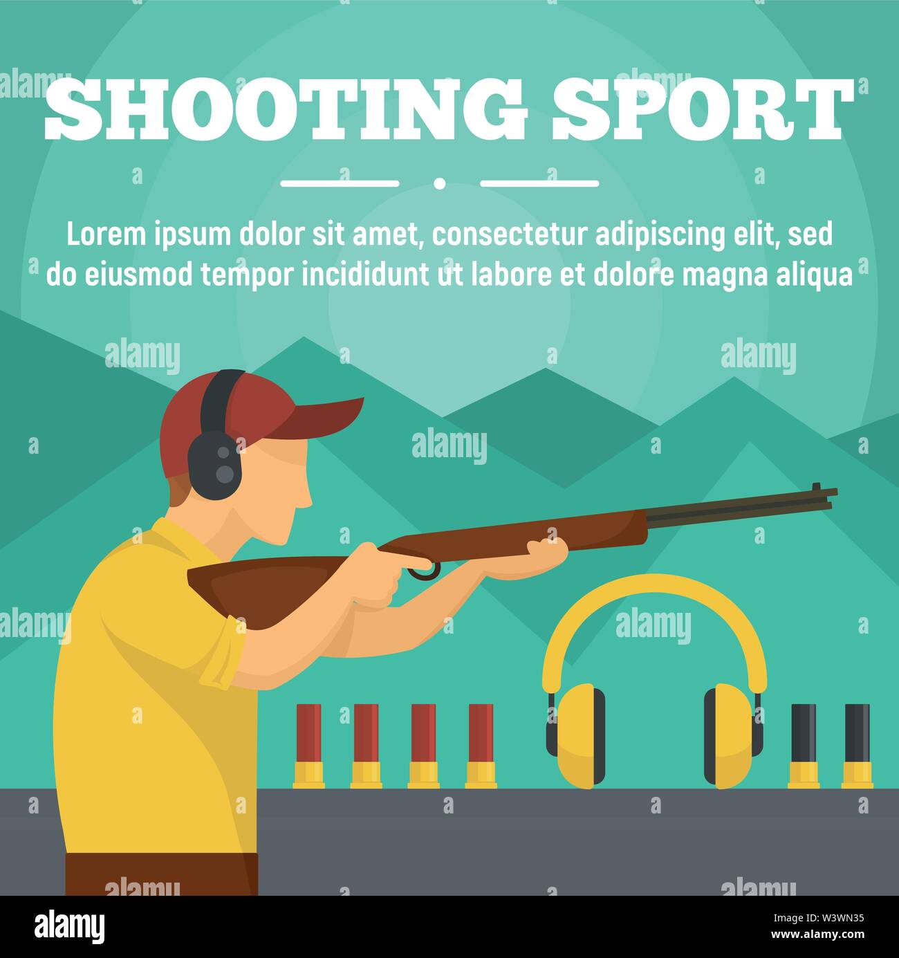 Shooting sport concept banner. Flat illustration of shooting sport ...