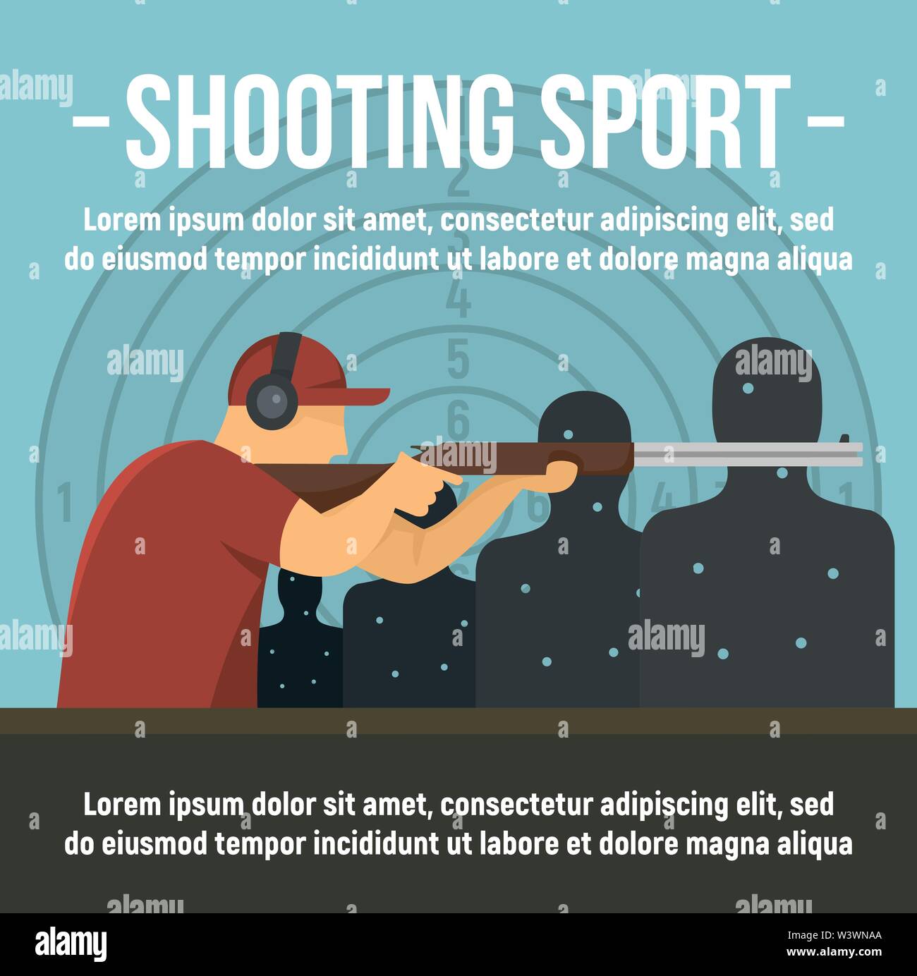 Shooting indoor sport concept banner. Flat illustration of shooting ...