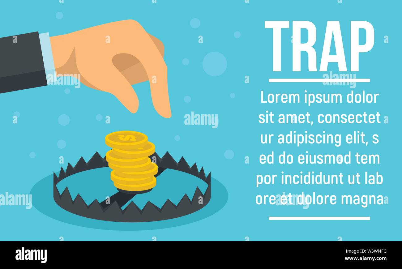 Business trap concept banner. Flat illustration of business trap vector ...