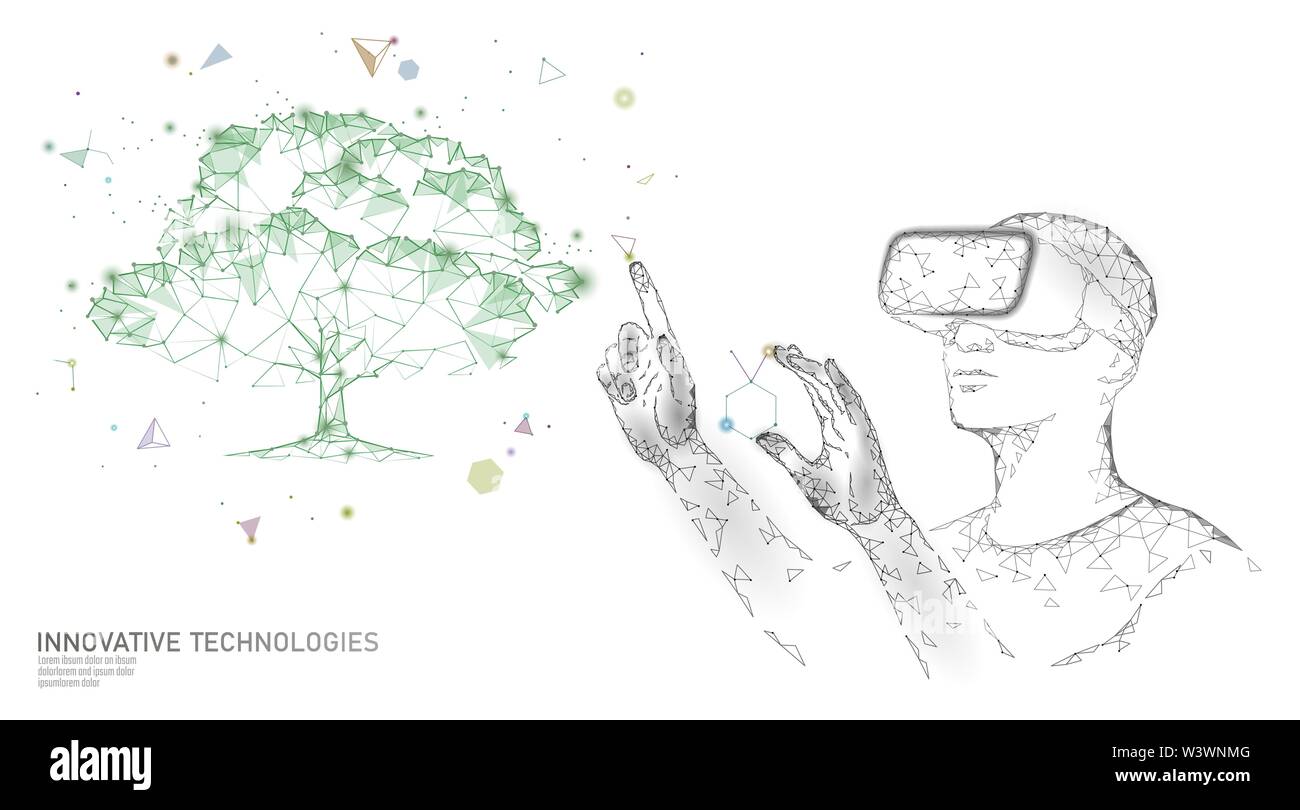 Virtual digital biotechnology tree engineering concept. 3D render VR ...