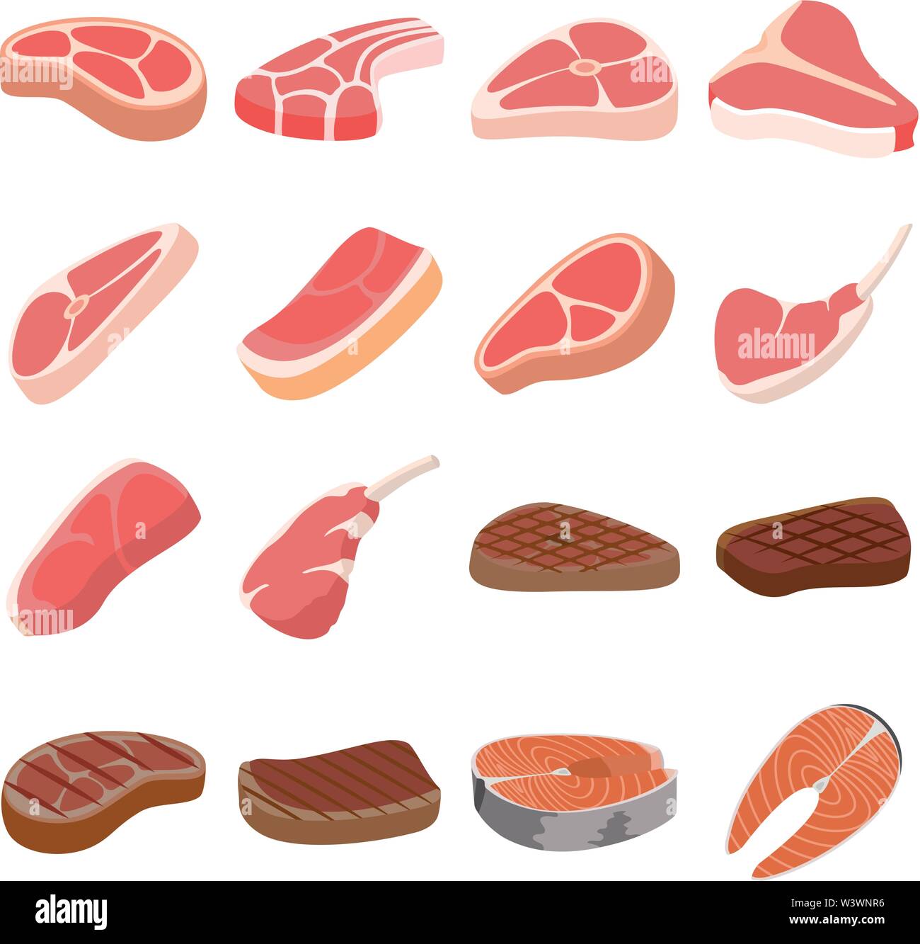 Steak icons set. Flat set of steak vector icons for web design Stock ...