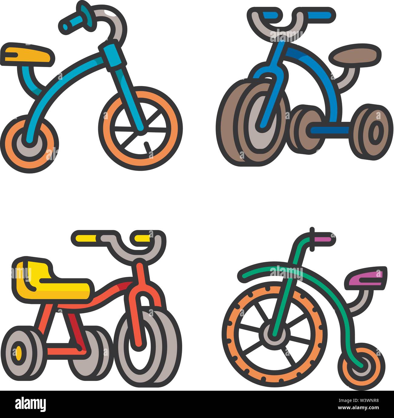 Tricycle icons set. Outline set of tricycle vector icons for web design ...