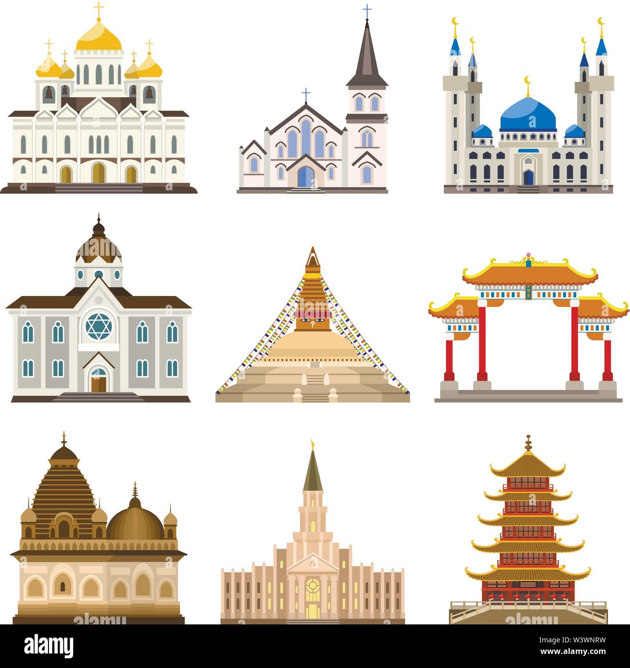 Temple icons set. Flat set of temple vector icons for web design Stock ...