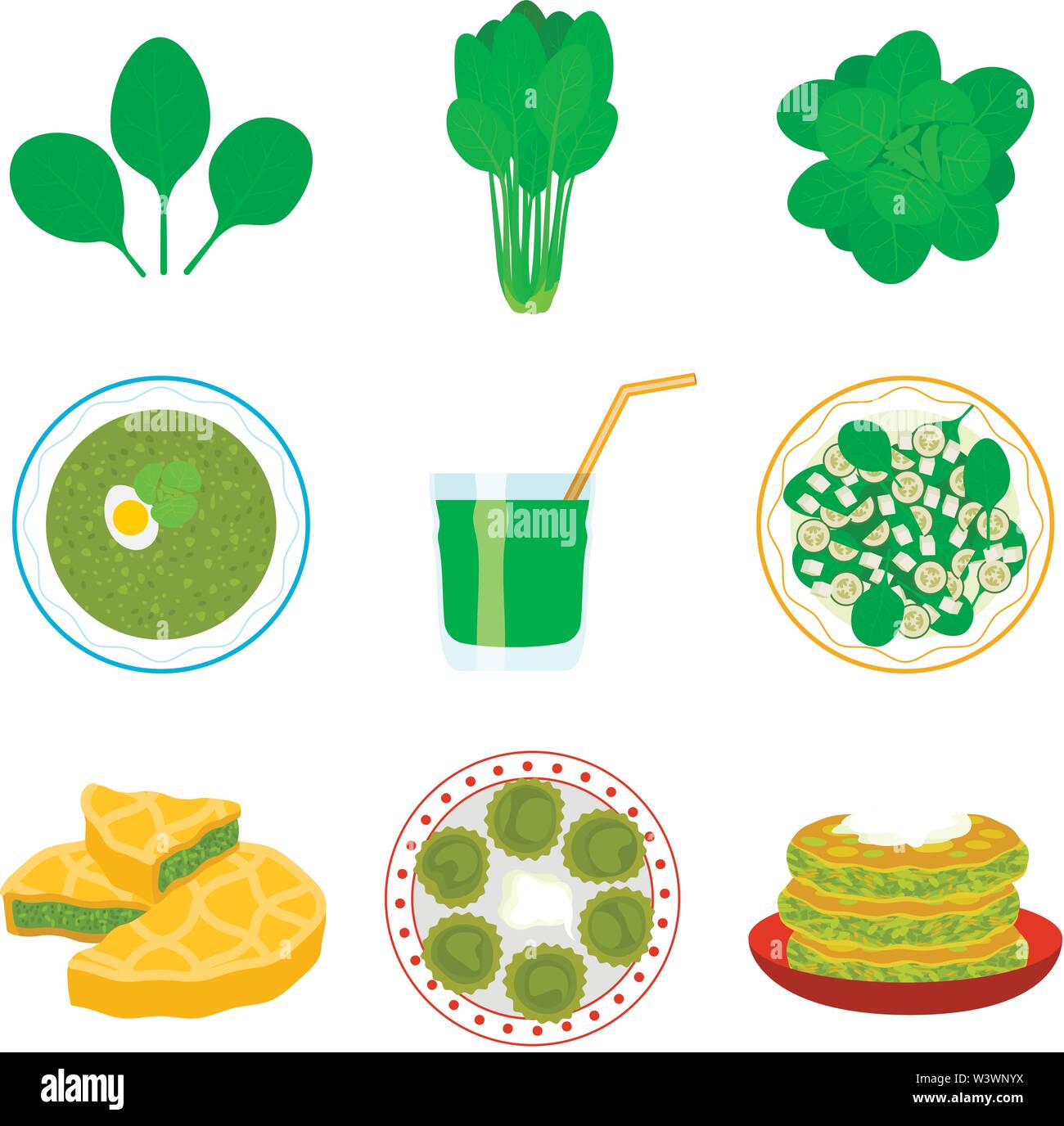 Spinach icons set. Flat set of spinach vector icons for web design ...