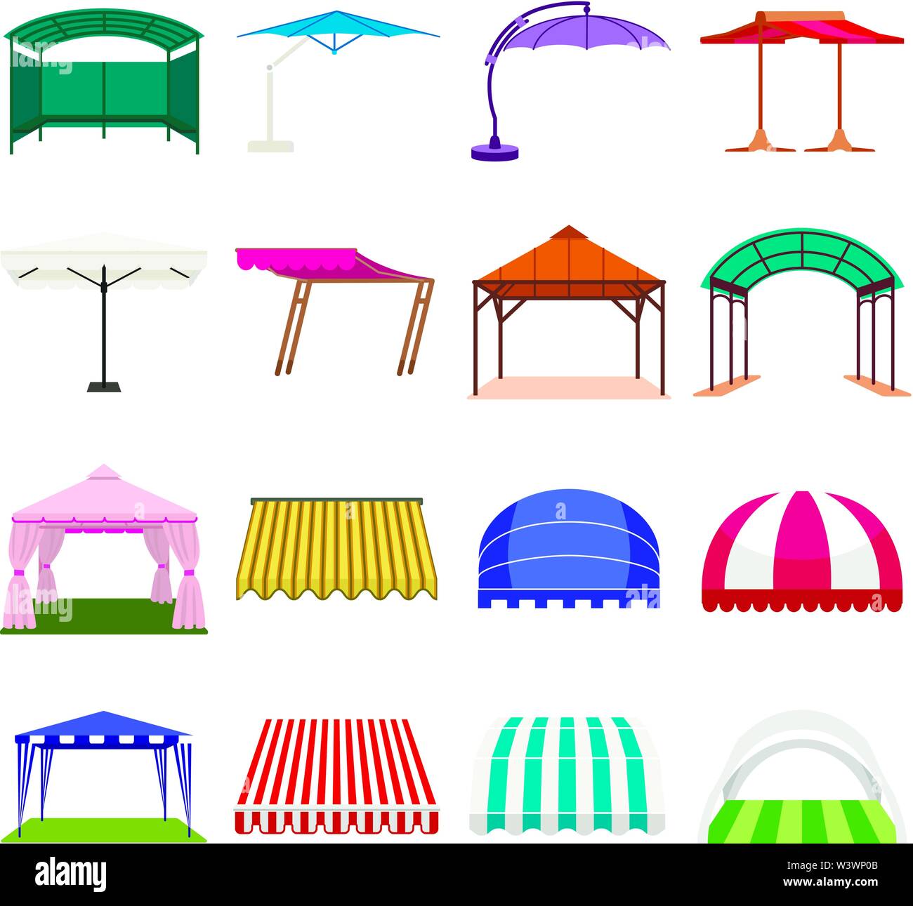 Canopy icons set. Flat set of canopy vector icons for web design Stock ...