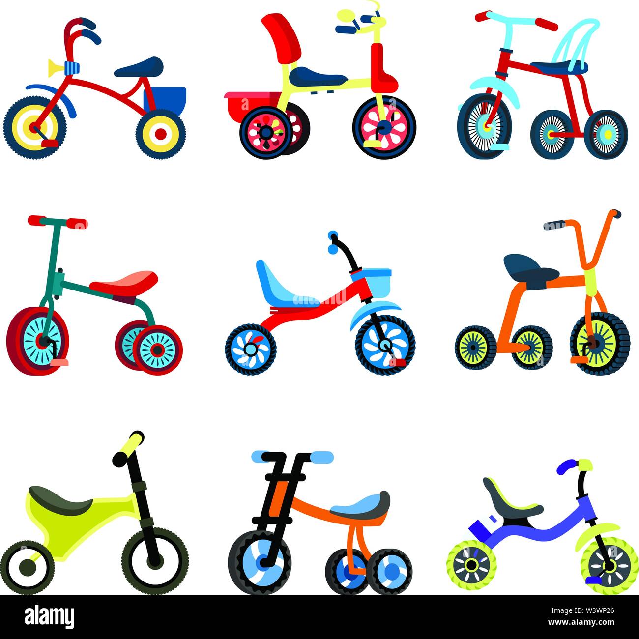 Tricycle icons set. Flat set of tricycle vector icons for web design ...