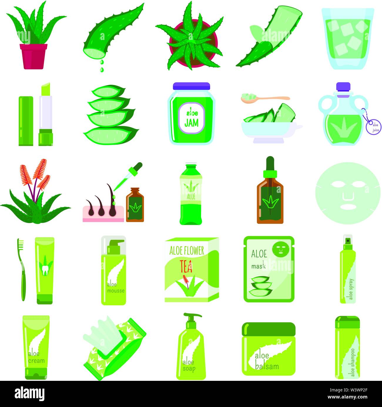 Aloe vera icons set. Flat set of aloe vera vector icons for web design ...