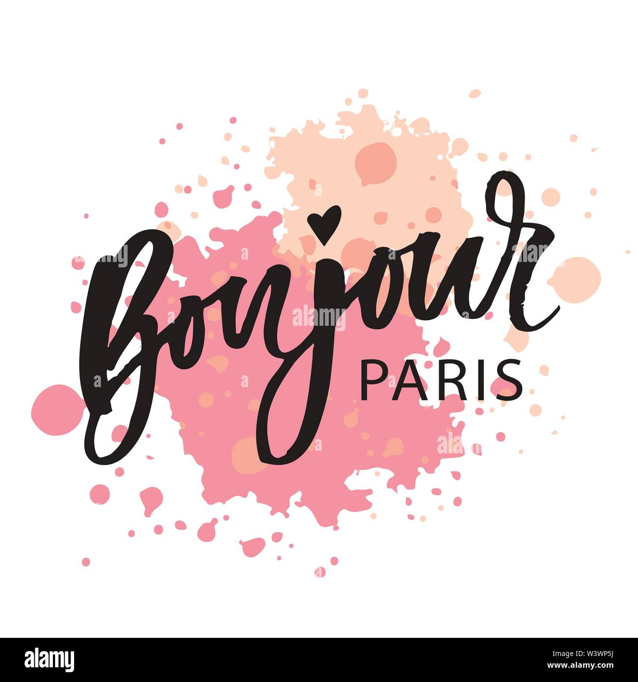 Bonjour Paris Phrase Vector Lettering Calligraphy Brush Watercolor ...