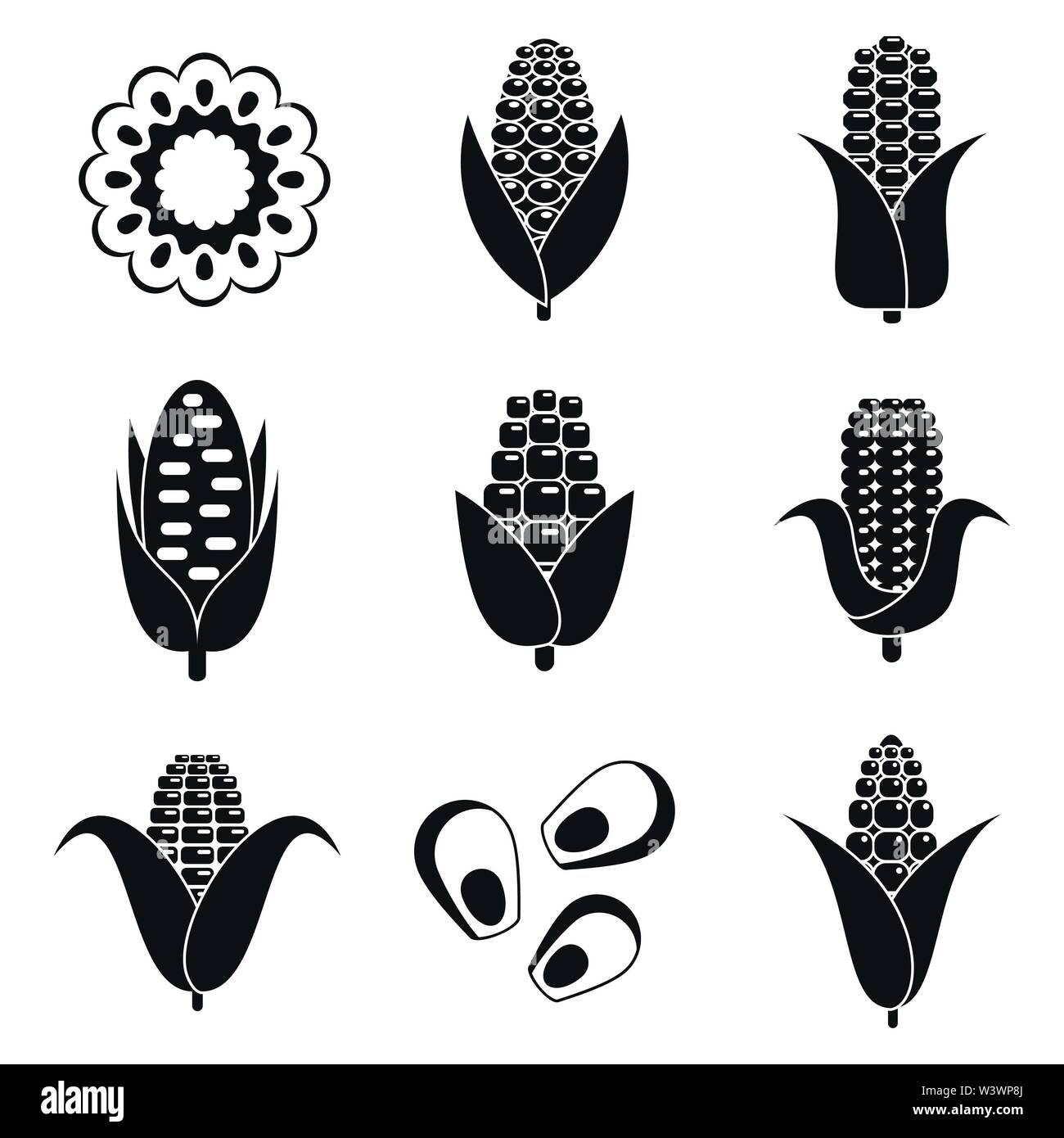 Farm corn icons set. Simple set of farm corn vector icons for web ...
