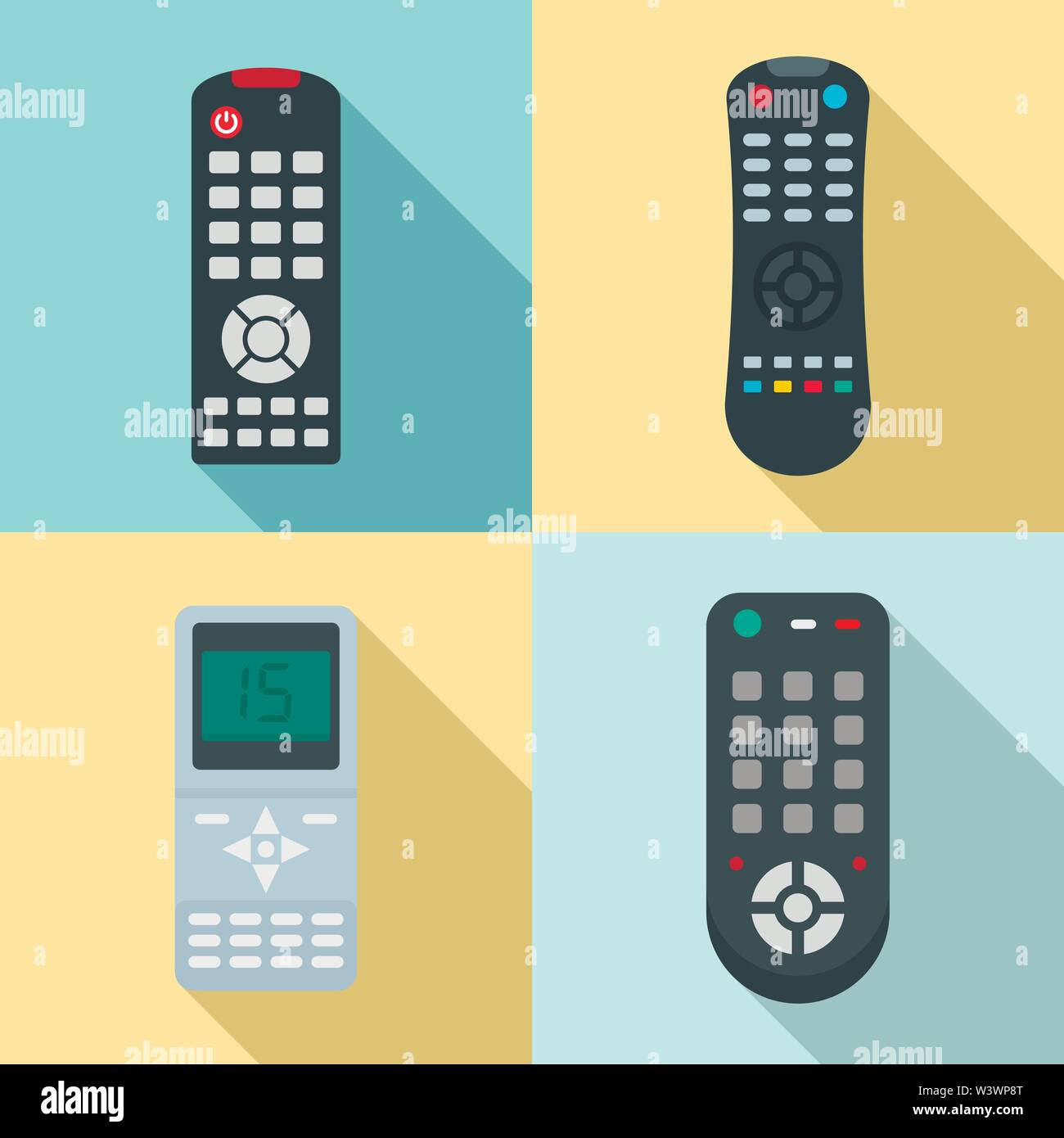 Remote control icons set. Flat set of remote control vector icons for ...