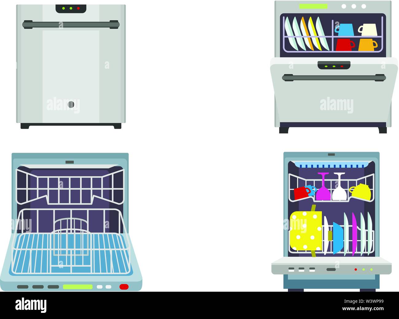 Dishwasher icons set. Flat set of dishwasher vector icons for web ...