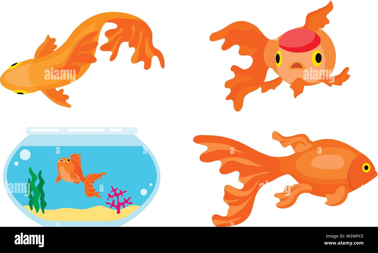 Goldfish icons set. Flat set of goldfish vector icons for web design ...