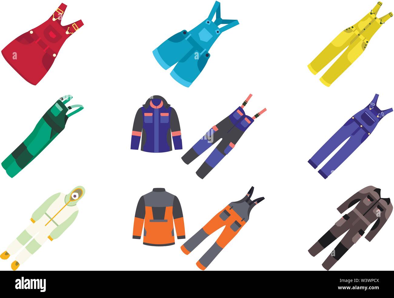 Overalls icons set. Flat set of overalls vector icons for web design ...