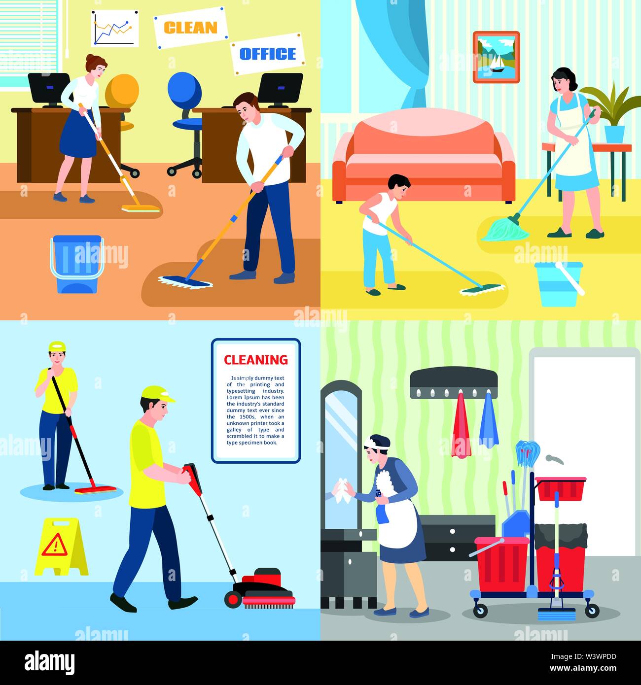 Mop banner set. Flat illustration of mop vector banner set for web ...