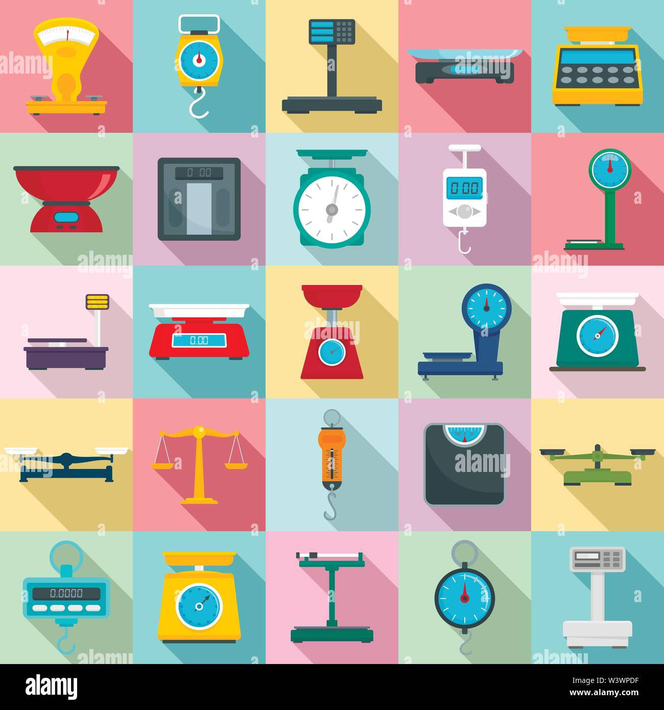 Weigh scales icons set. Flat set of weigh scales vector icons for web ... Weigh scales icons set. Flat set of weigh scales vector icons for web ...