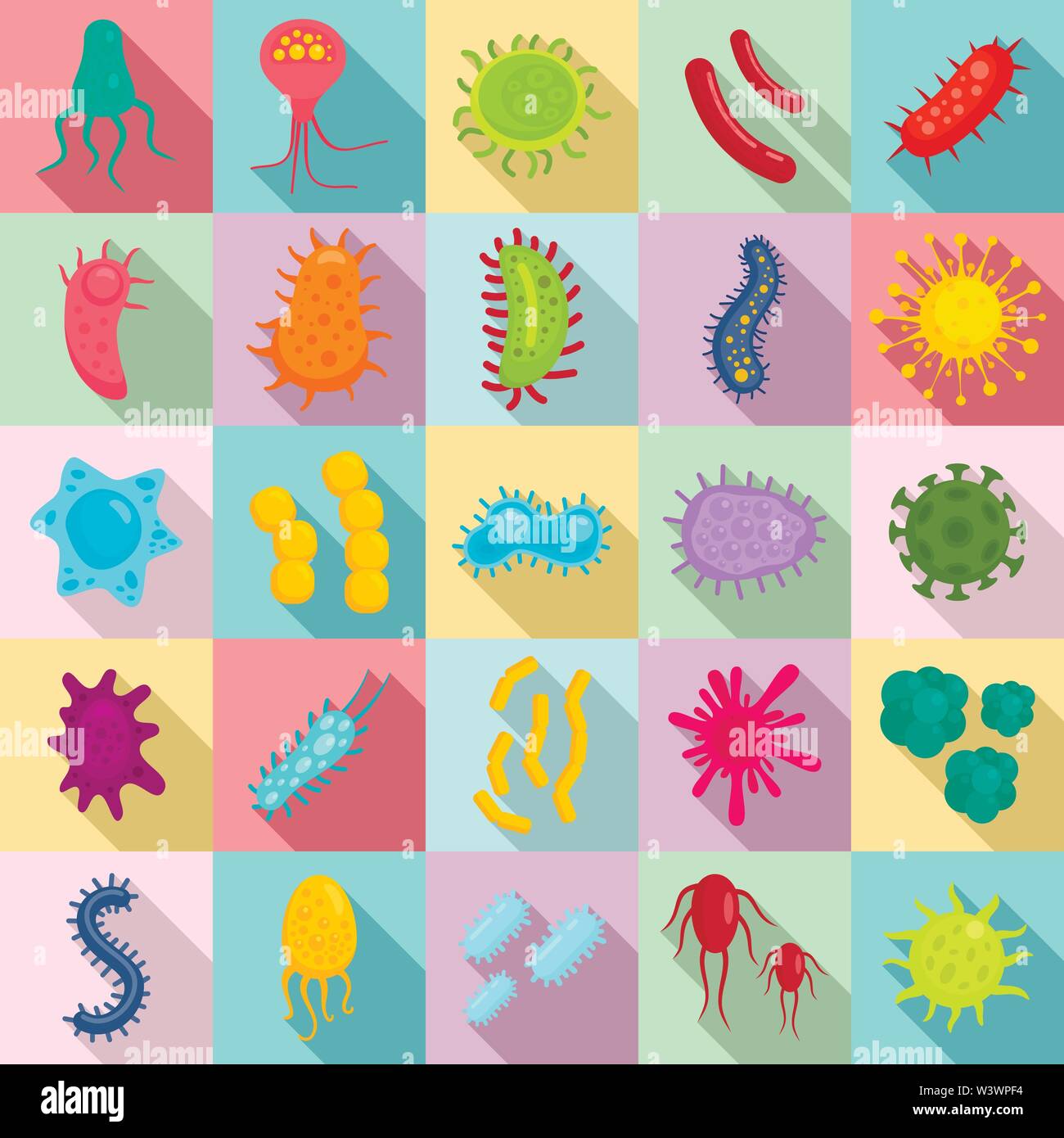 Bacteria icons set. Flat set of bacteria vector icons for web design ...