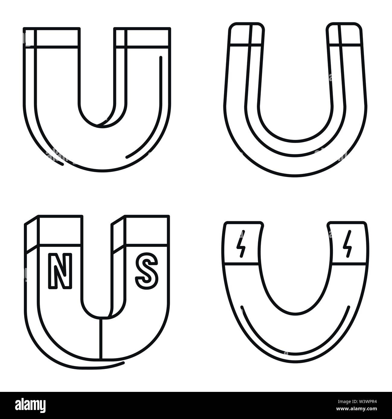 Magnet attraction icons set. Outline set of magnet attraction vector ...