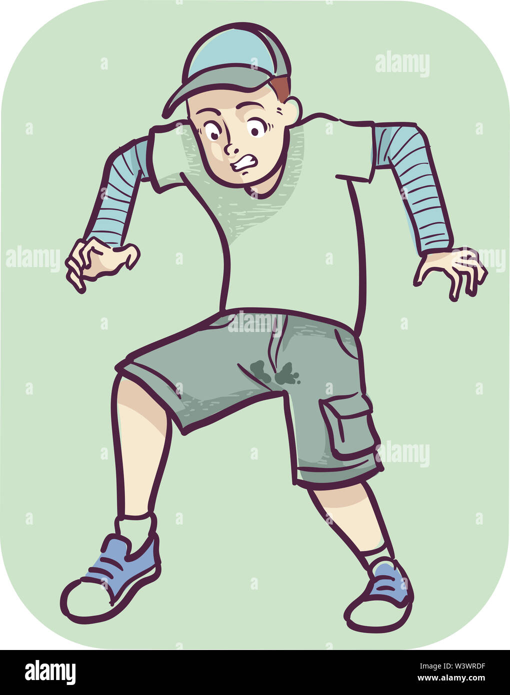 Illustration of a Man Losing Bladder Control with Pee on His Shorts ...