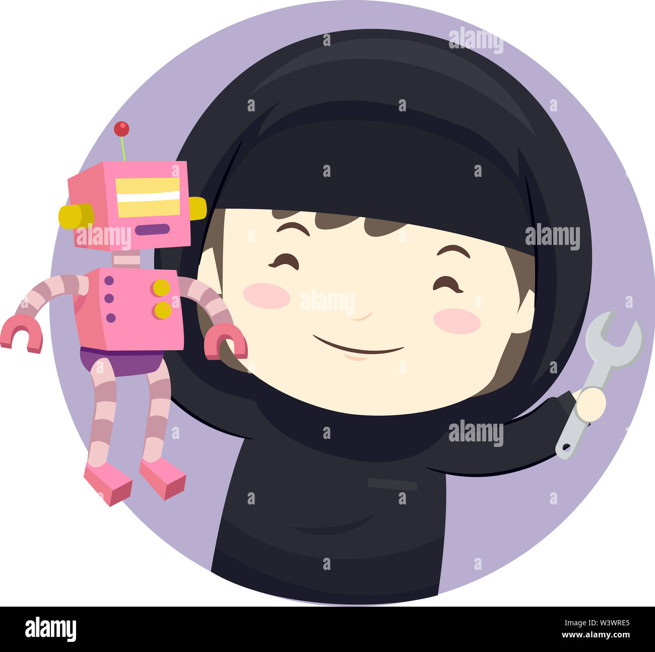 Illustration of a Muslim Kid Girl Holding a Toy Robot and a Wrench ...