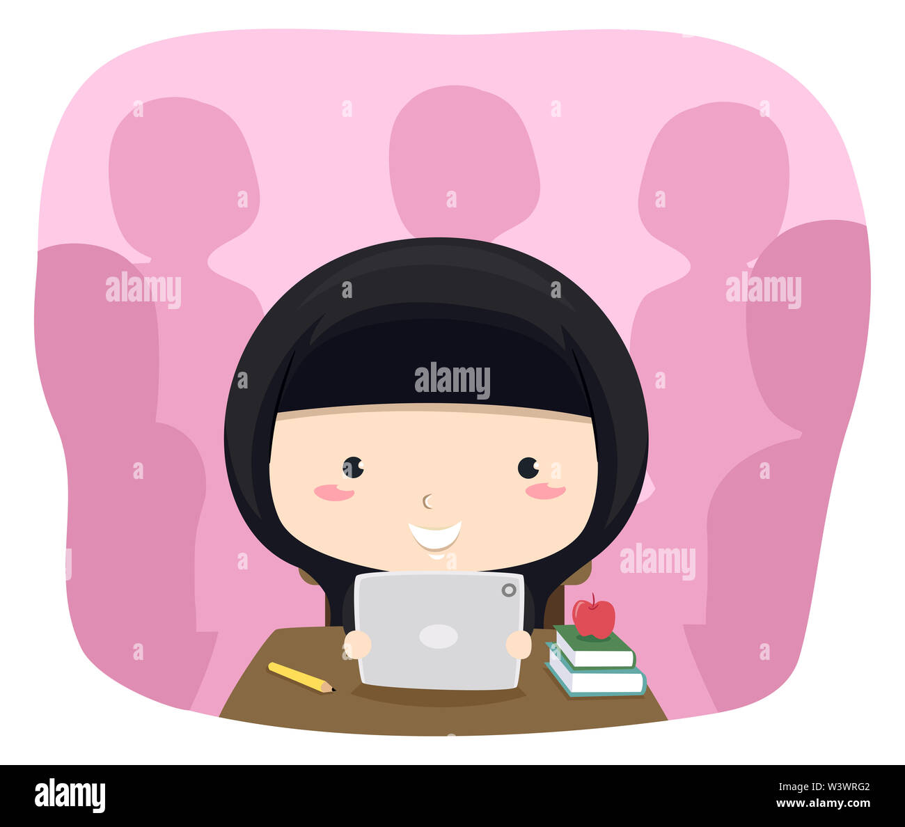 Illustration of a Muslim Kid Girl Holding a Tablet Computer in Class ...
