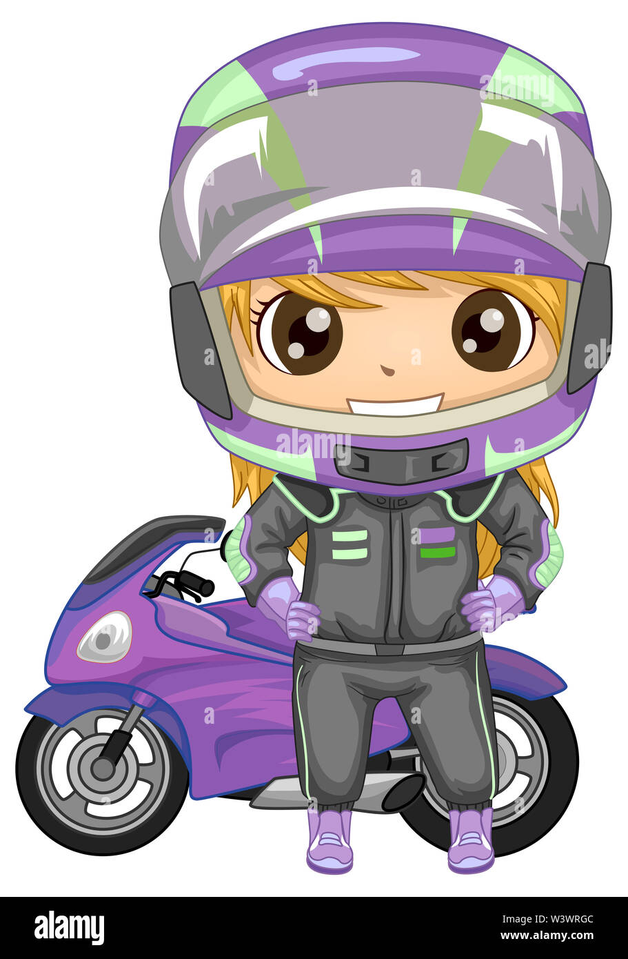 Illustration of a Kid Girl Wearing Helmet and Uniform with Racing Motor ...