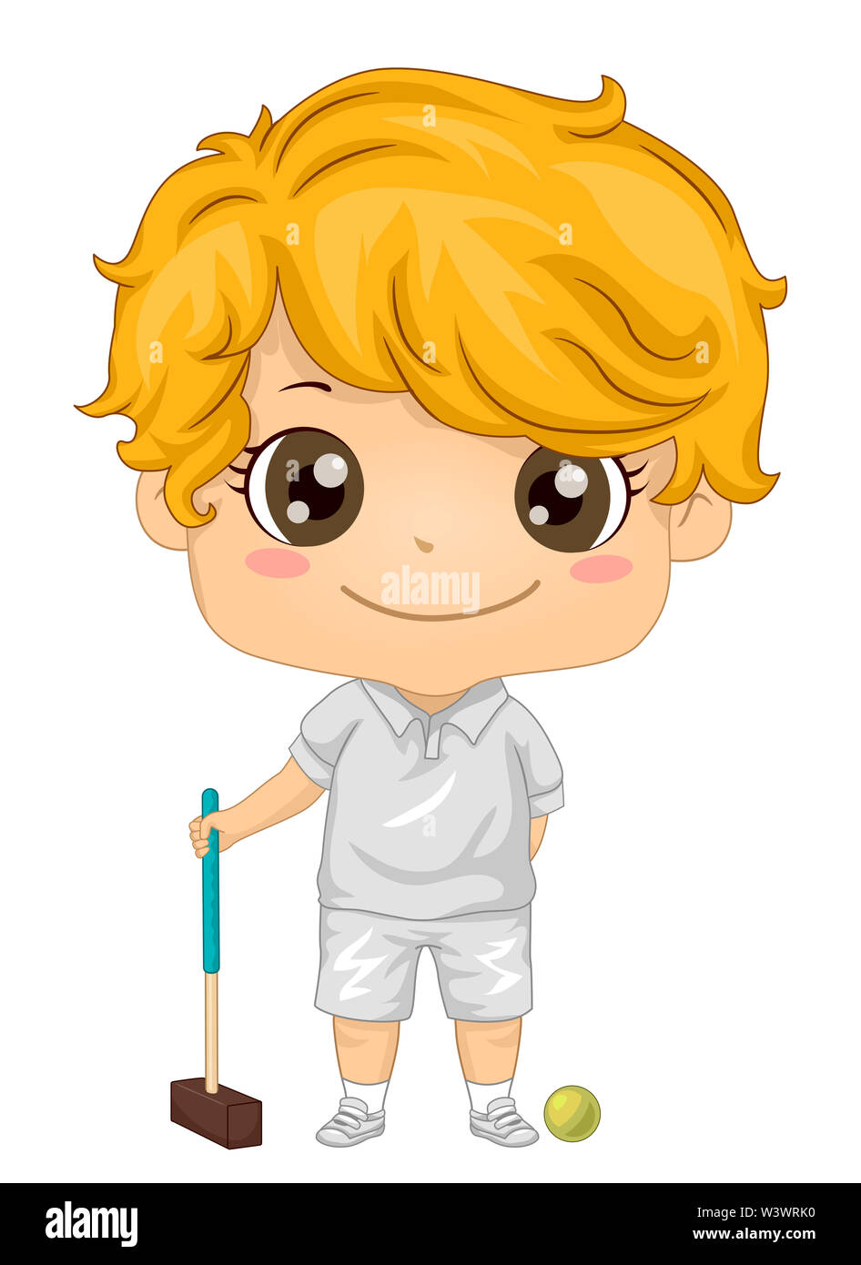 Illustration of a Kid Boy Holding a Mallet with a Ball to His Left ...