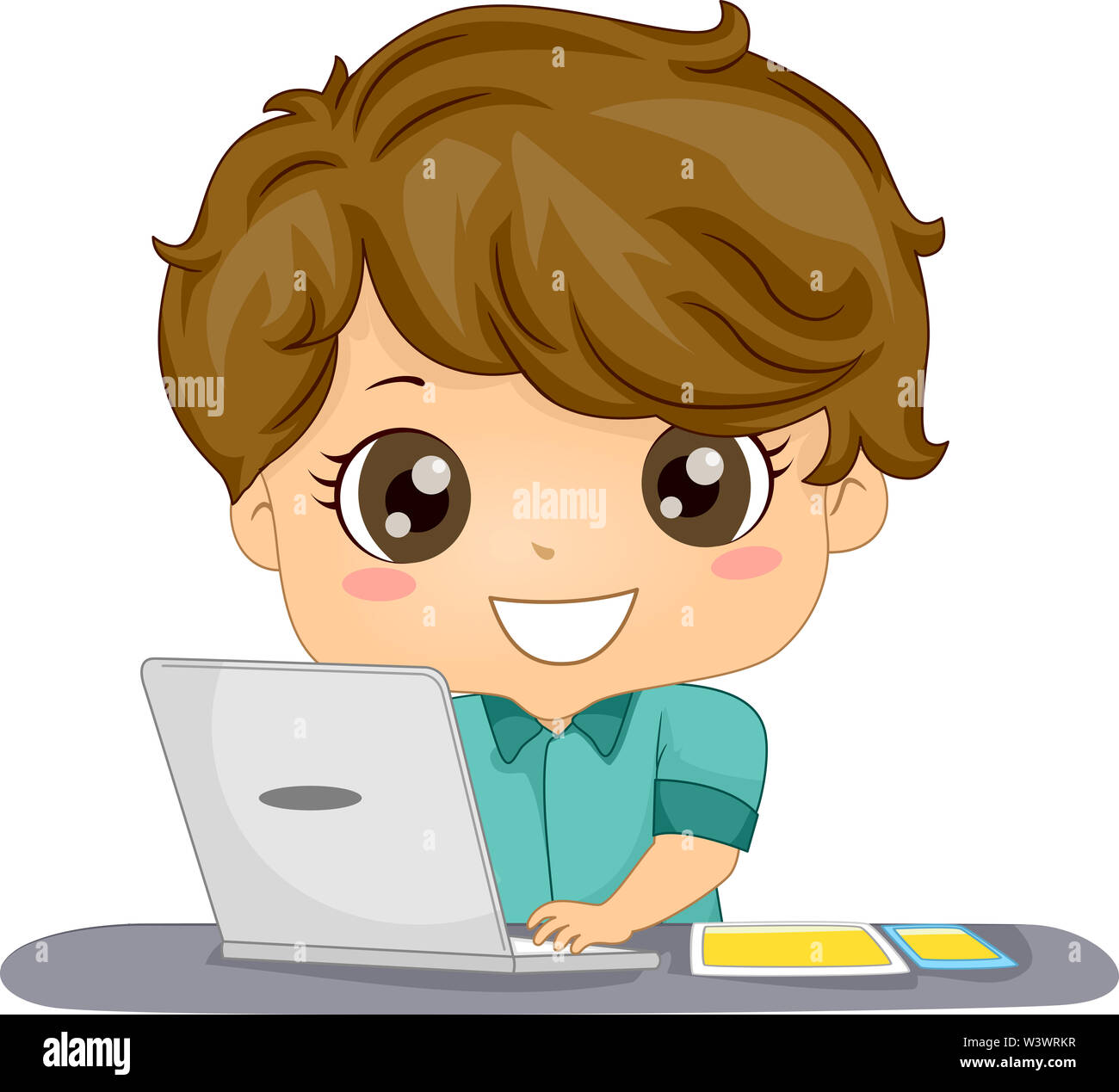 Illustration of a Kid Boy Using a Laptop with a Tablet and Mobile Phone ...