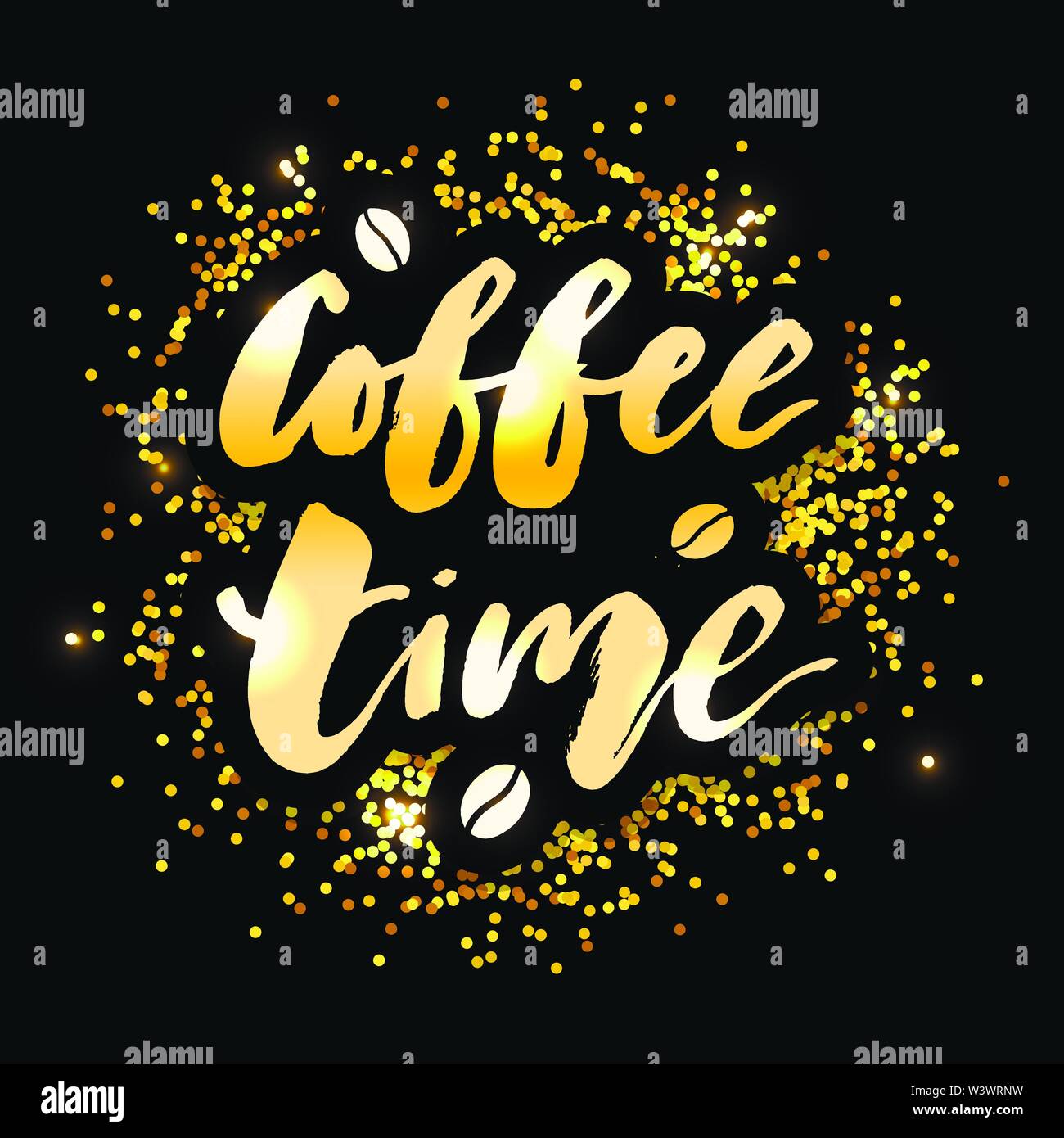 Coffee Time Lettering Calligraphy Phrase Vector Text Ilustration Gold ...