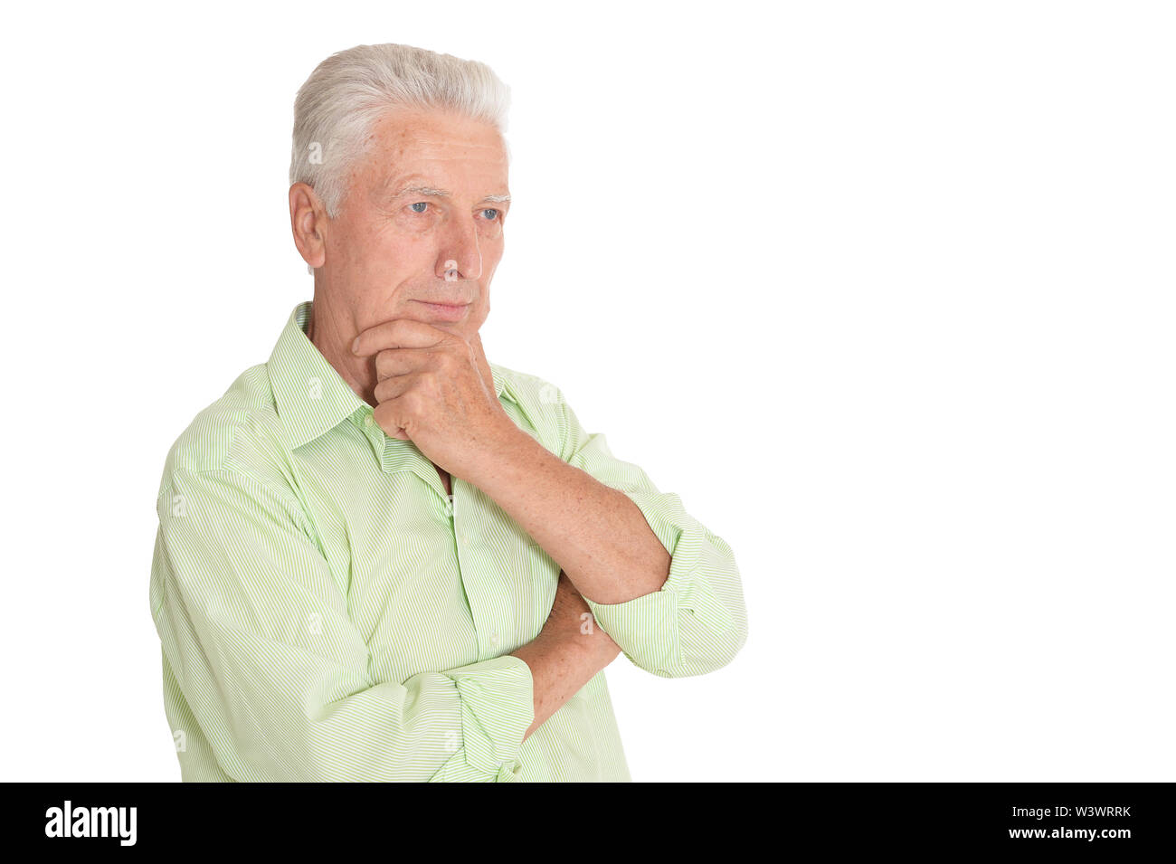 portrait of thinking senior man on white background Stock Photo - Alamy