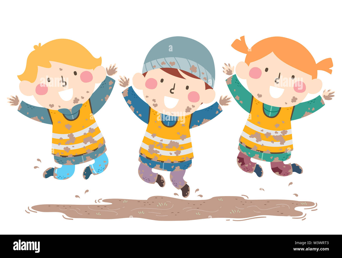 Illustration of Kids Wearing Yellow Vests, Jumping and Playing in the ...