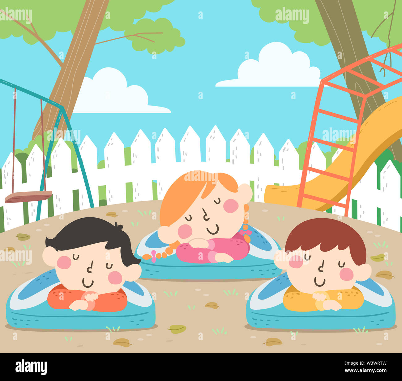 Illustration of Kids Taking a Nature Nap Outdoors By the Playground ...