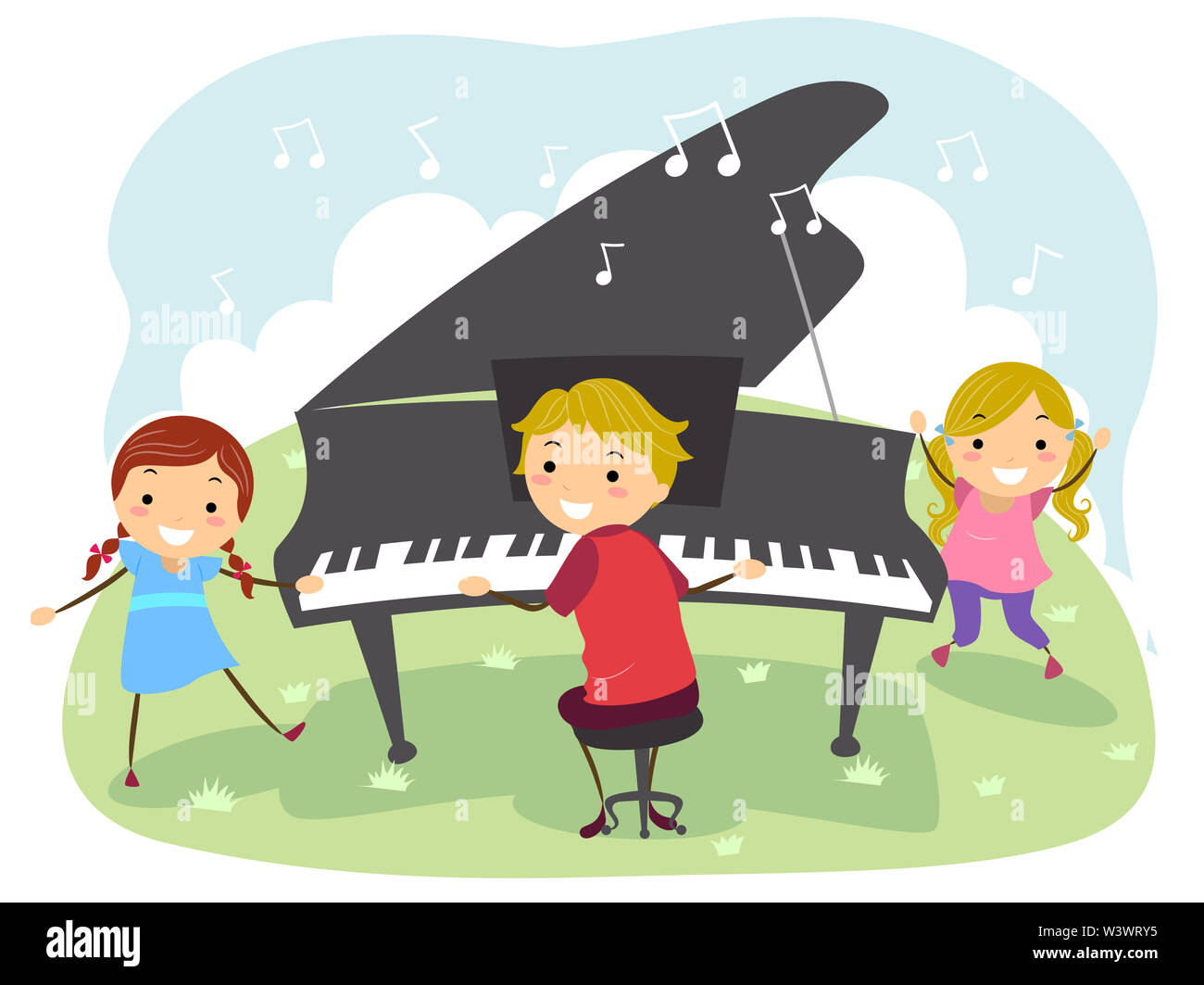 Illustration of Stickman Kids with the Boy Playing the Grand Piano ...