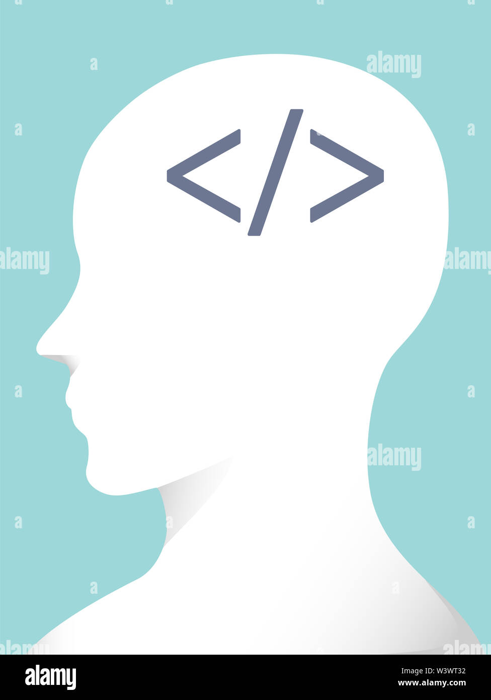 Illustration of a Profile of a Man with Coding Sign in the Brain Stock ...