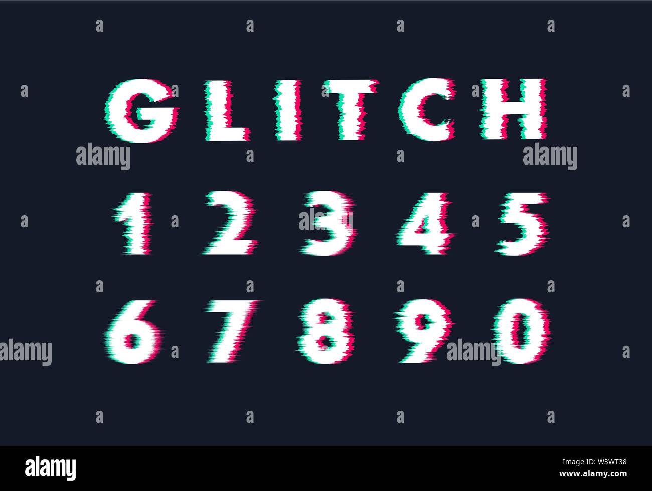 Trendy style distorted glitch typeface. Letters and numbers vector ...